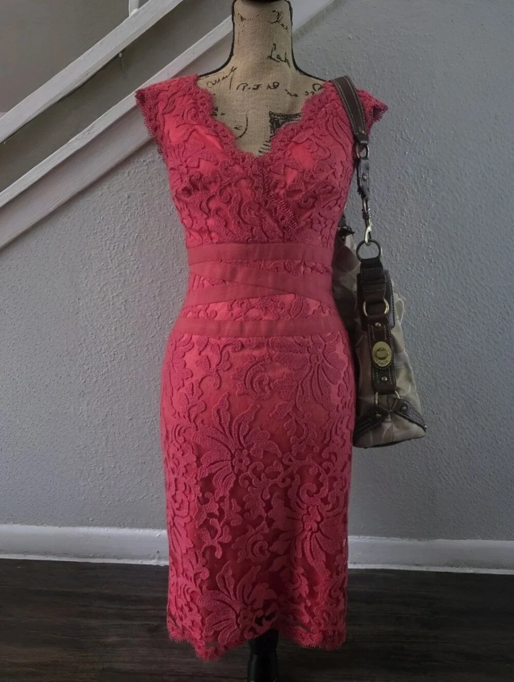 Tadashi Shoji | Dresses | Tadashi Shoji Red Coral Embroidered Lace ...